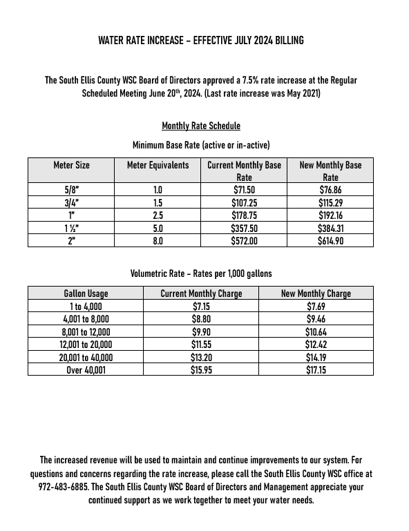 Rates & Policies | South Ellis County Water Supply Corp.